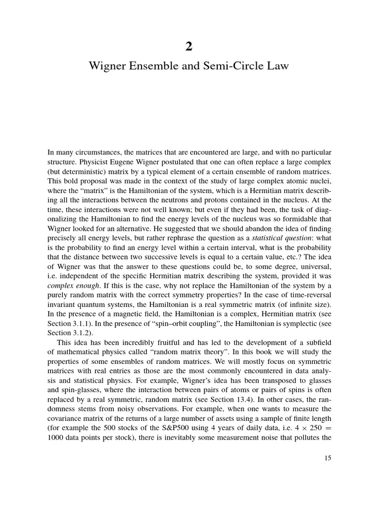 Wigner Matrices & Semi-Circle Law | PDF | Matrix (Mathematics) | Mathematical Analysis