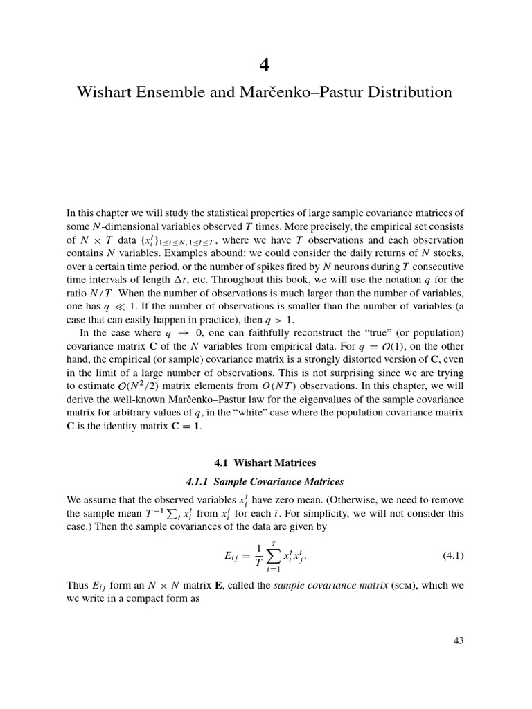 05 4 Pp 43 57 Wishart Ensemble And Marcenkopastur Distribution Pdf