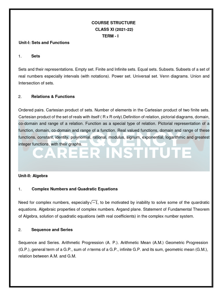 11th Mathematics Syllabus | PDF | Complex Number | Set (Mathematics)