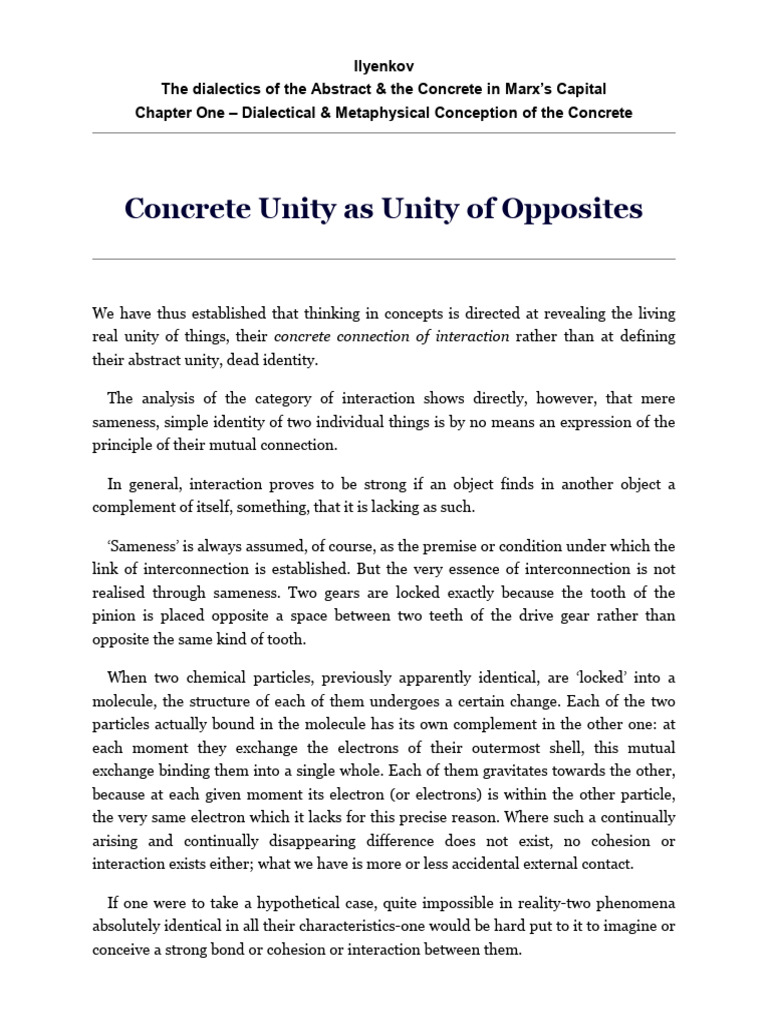 Ilyenkov - Concrete Unity As Unity of Opposites | PDF | Concept | Thought