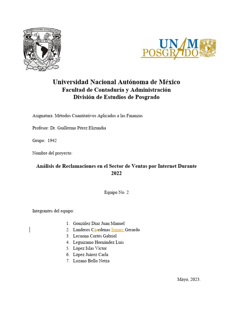 Proyecto Final - Equipo 2 - Metodos Cuantitativos | PDF