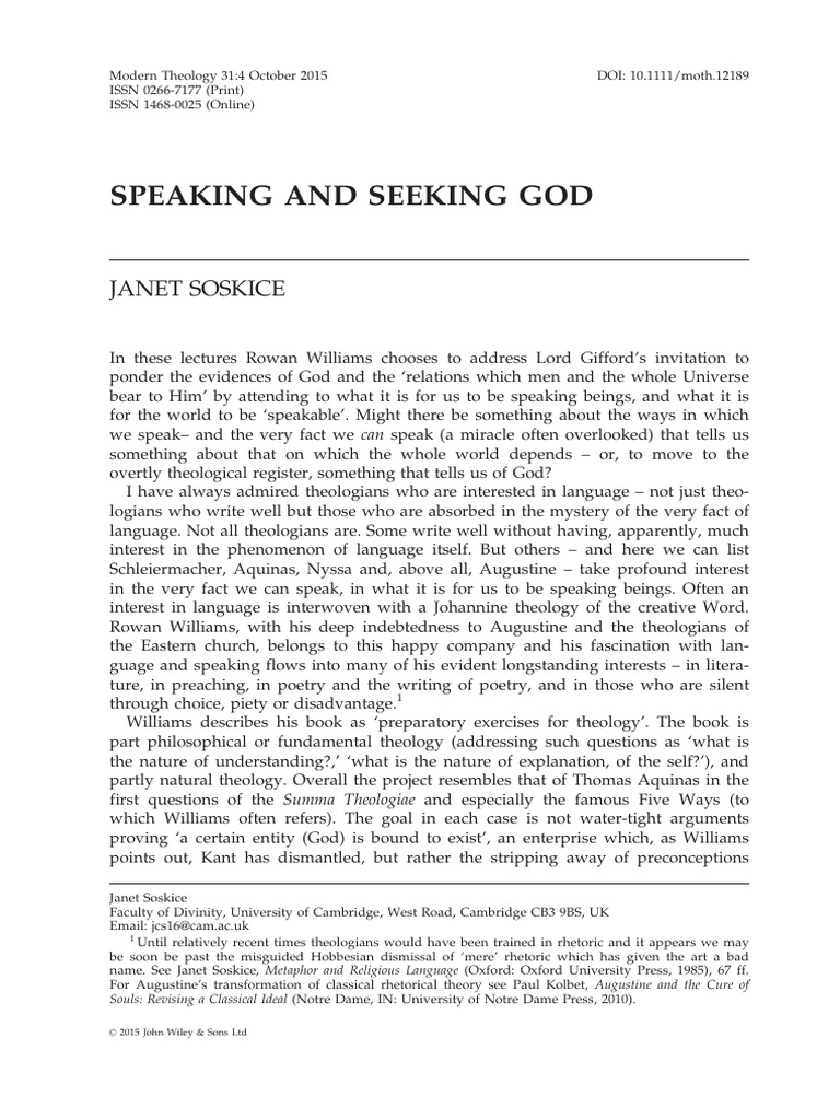 Modern Theology - 2015 - Soskice | PDF | Theology | God Modern Theology - 2015 - Soskice | PDF | Theology | God