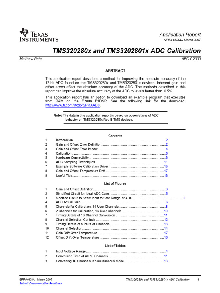 Spraad8a - TMS320280x and TMS3202801x ADC Calibration | PDF | Analog To Digital Converter ...