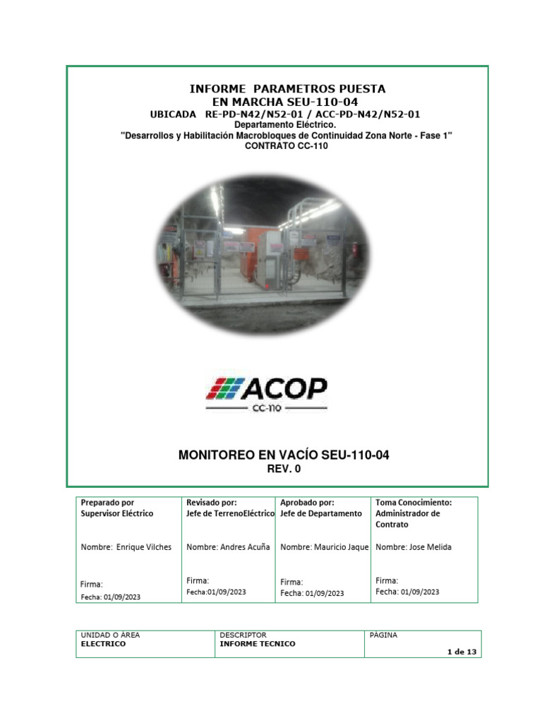 Informe Técnico Puesta en Marcha SEU-110-04 | PDF | Transformador ...