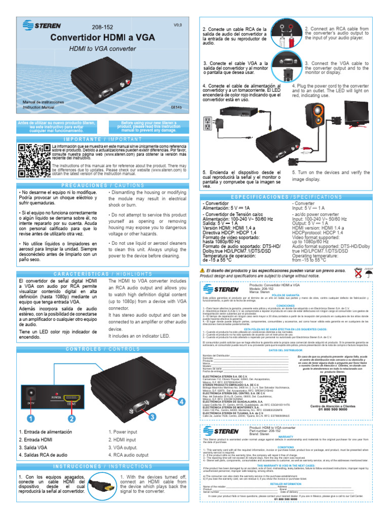 208 152 Instr | PDF | Hdmi | Electrónica