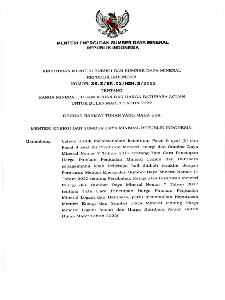 Kepmen Esdm No. 36.k Hk.02 Mem.b 2022 | PDF
