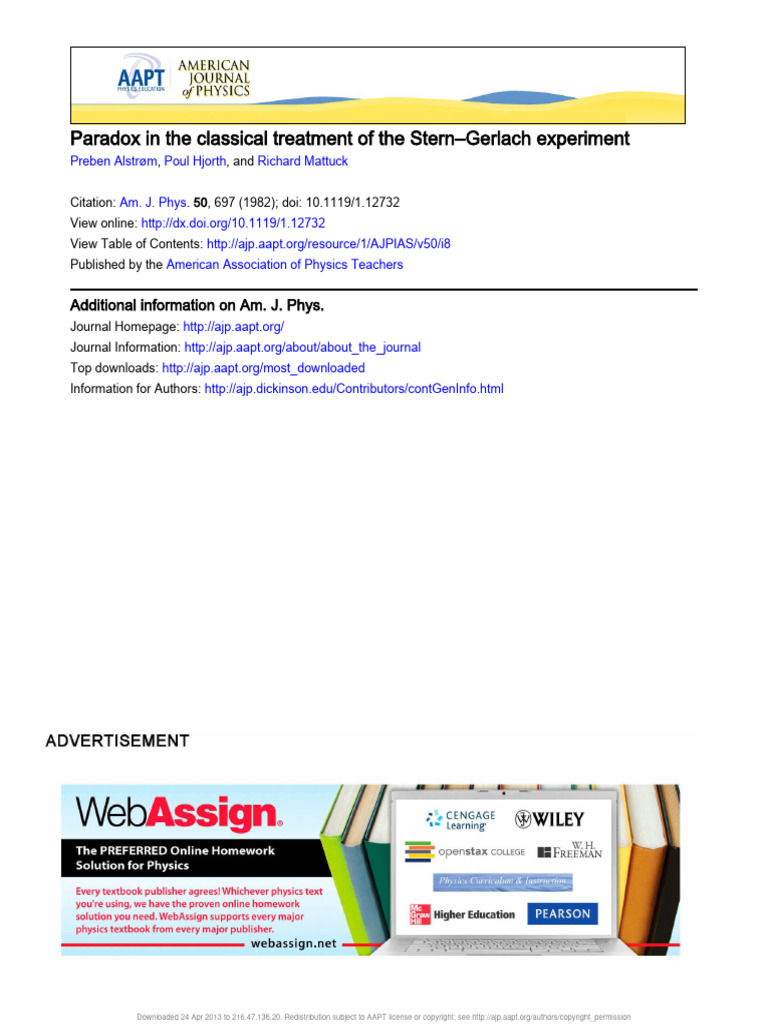 Alstrom-Paradox in The Classical Treatment of The Stern-Gerlach experiment-AJP | PDF