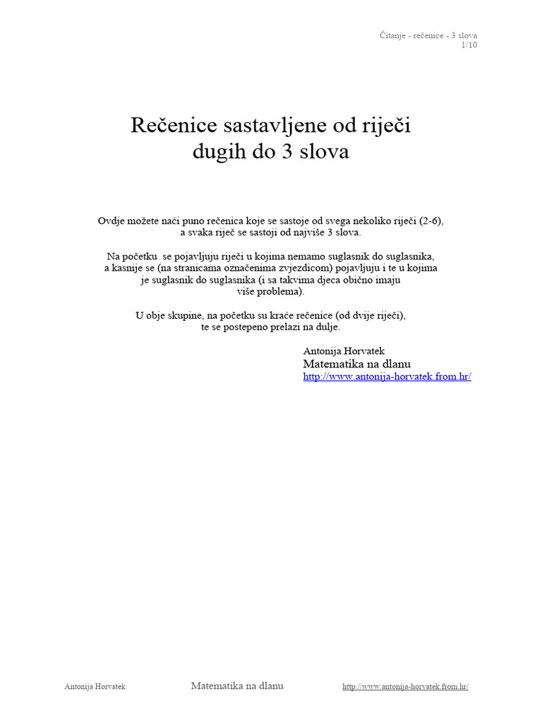 Citanje Recenice 3 Slova | PDF