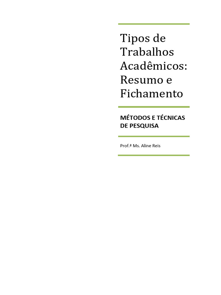 O Resumo e o Fichamento | PDF | Abstract (resumo) | Science O Resumo e o Fichamento | PDF | Abstract (resumo) | Science