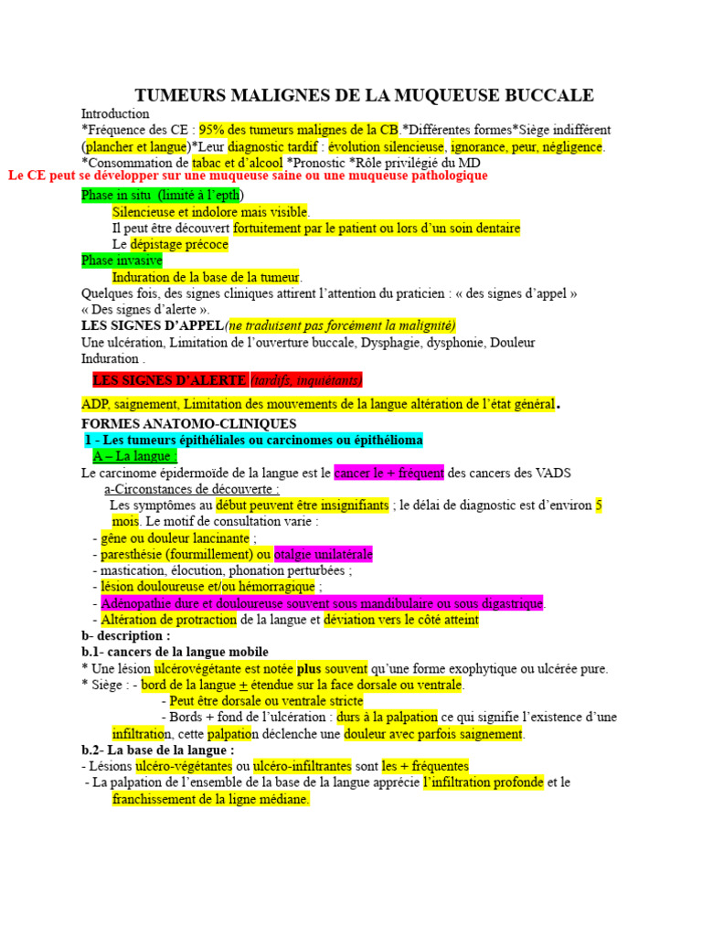 10) Tumeurs Malignes de La Muqueuse Buccale | PDF | Cancer | Causes de ...