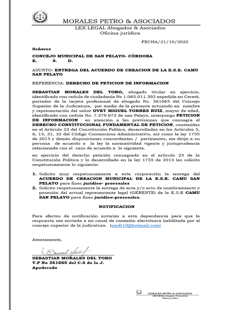 Peticion de Informacion Concejo Municipal de San Pelayo | PDF