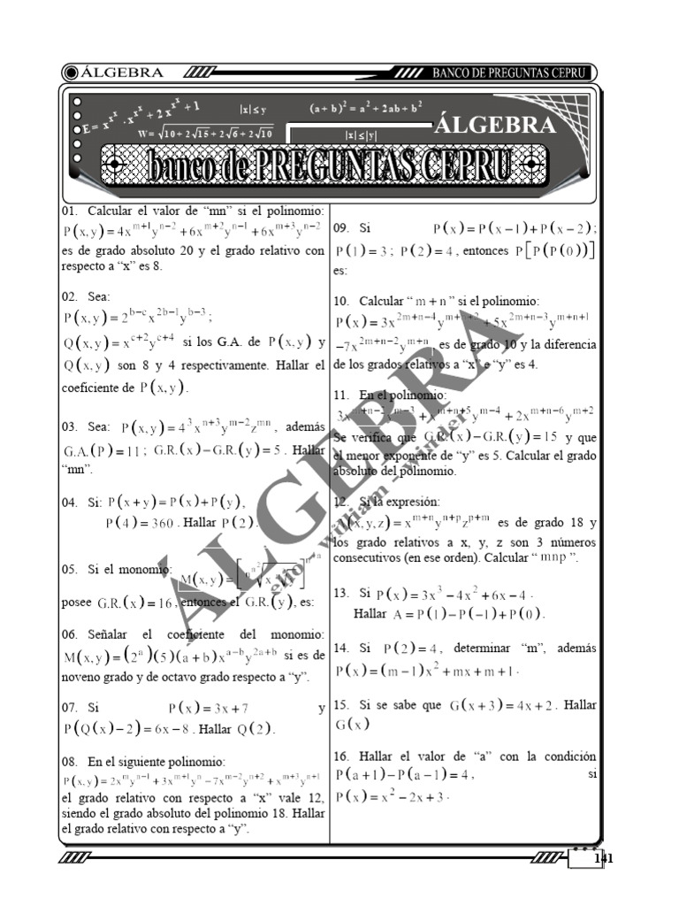 LIBRO Solucionario CEPRU | PDF | Factorización | Ecuaciones