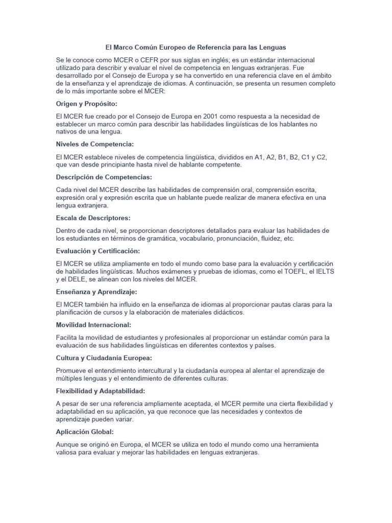 El Marco Común Europeo de Referencia para Las Lenguas | PDF ...