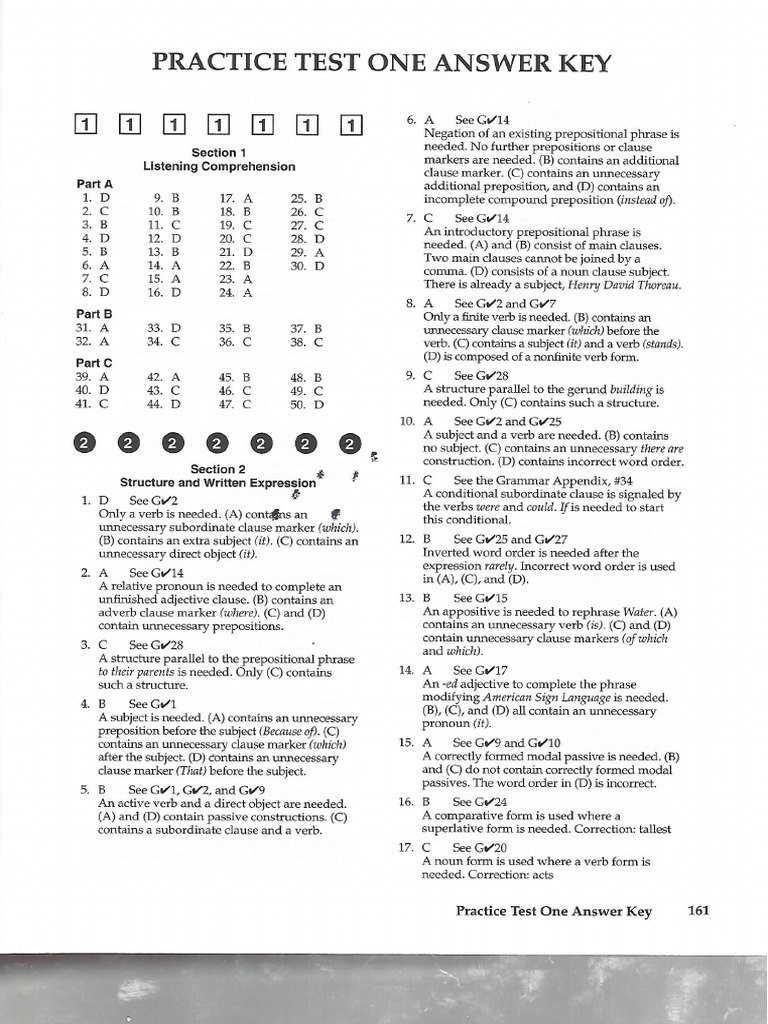 TOEFL ITP - Practice Test 1 - Answer Key | PDF