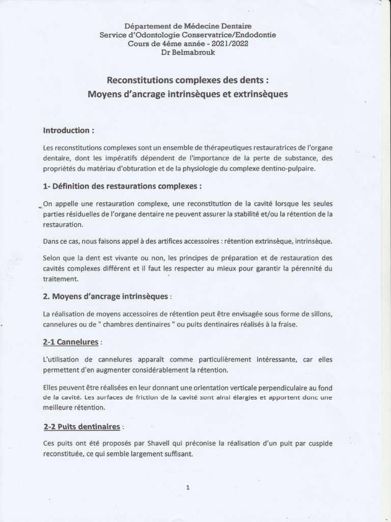 10) Restauration Complexe Ancrage Intrinsèque Et Extrinsèque | PDF ...