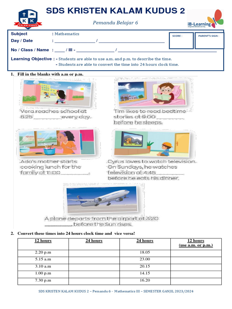 WORKSHEET A.M. and P.M | PDF | Mathematics