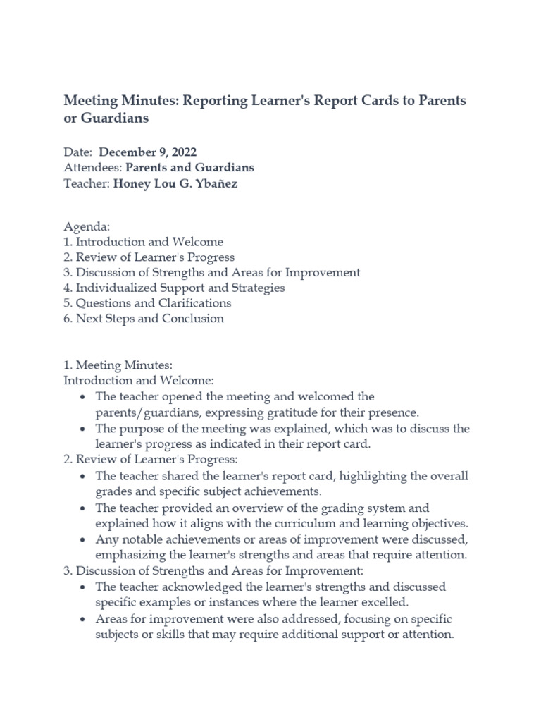 Example of Meeting Minutes Card Day | PDF