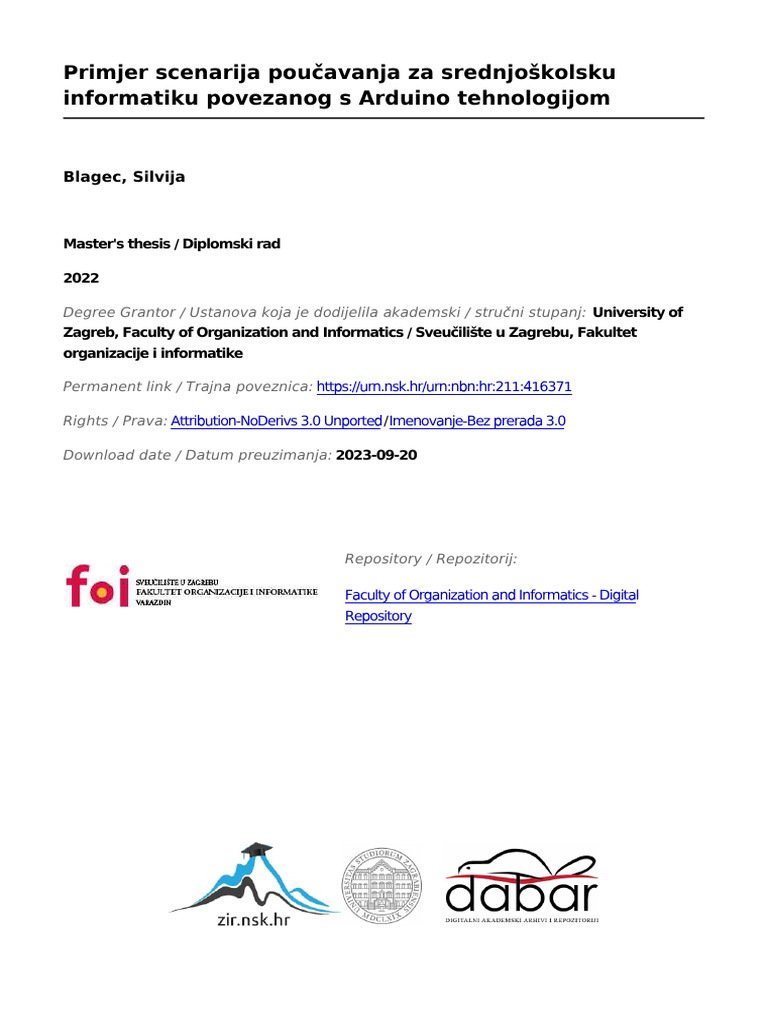 Primjer Scenarija Poučavanja Za Srednjoškolsku Informatiku Povezanog S ...