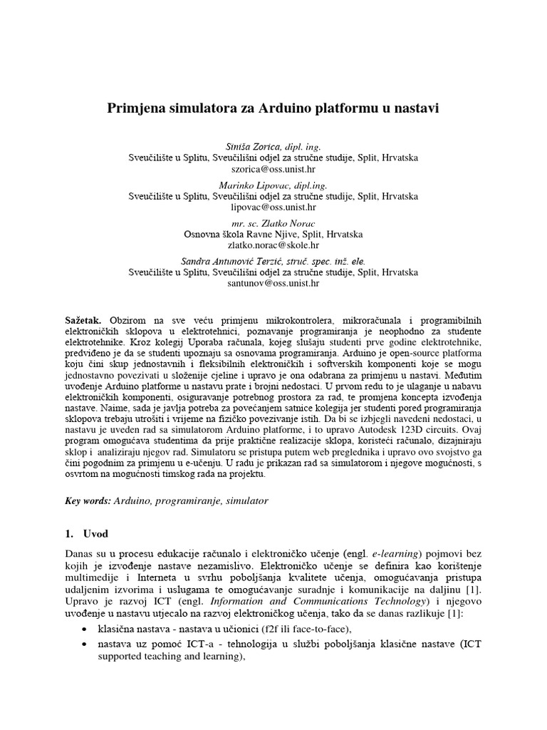 Primjena - Simulatora Za Arduino Platformu U Nastavi | PDF