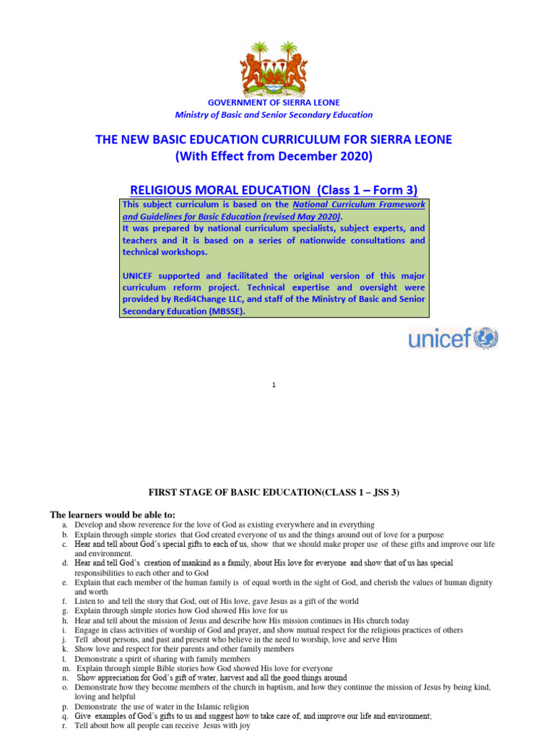 RME Curriculum for Sierra Leone Schools | PDF | Pedagogy | God