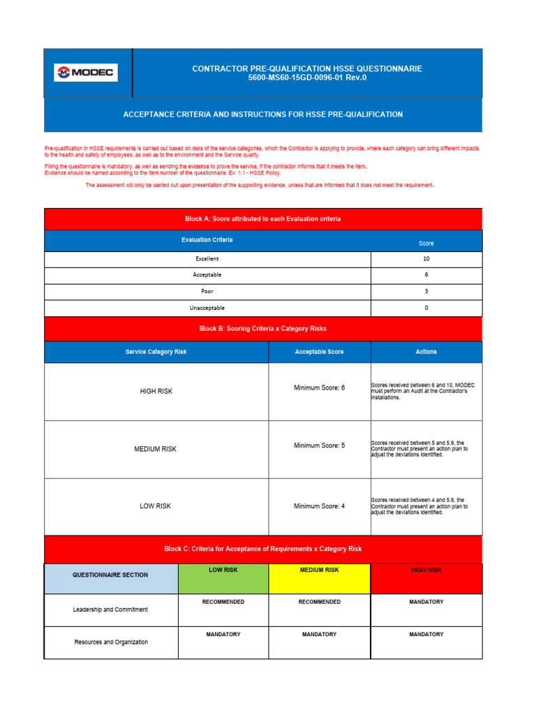 Questionnaire HSSE EN - Completed | PDF | Risk | Occupational Safety ...
