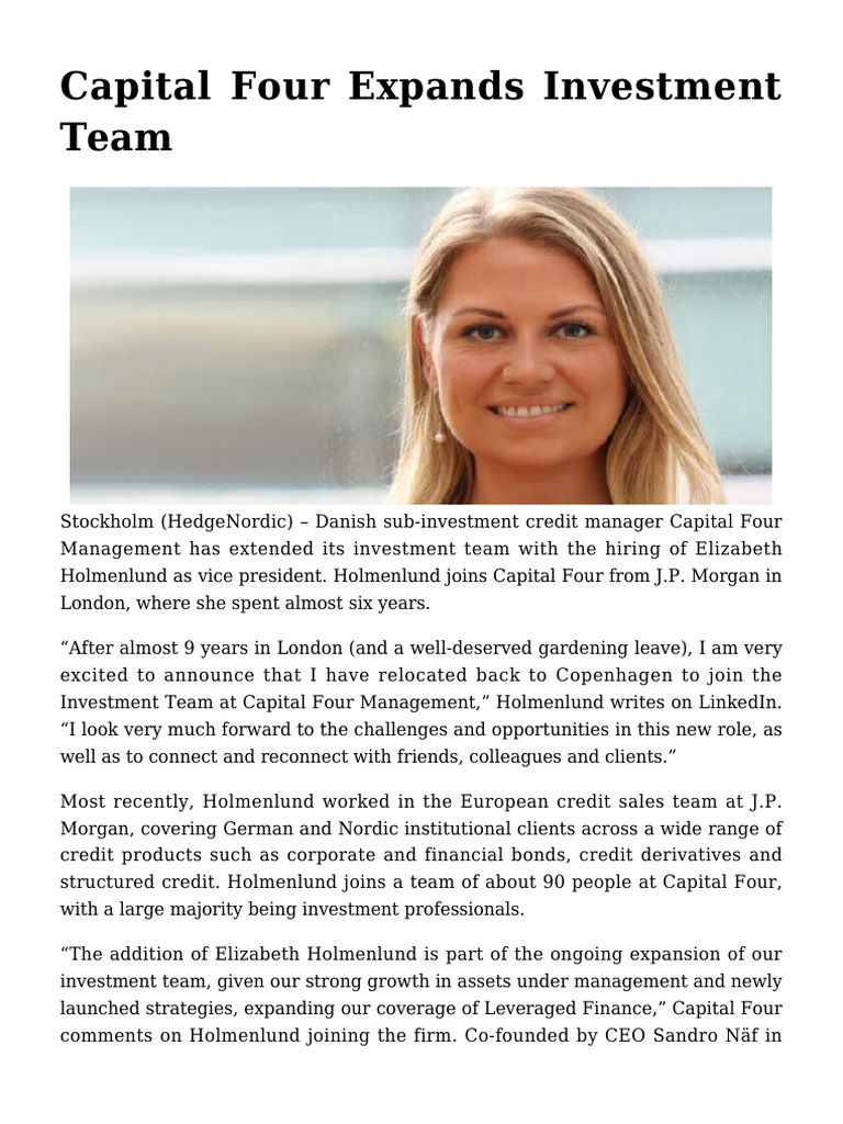 Capital Four Expands Investment Team | PDF | Career & Growth