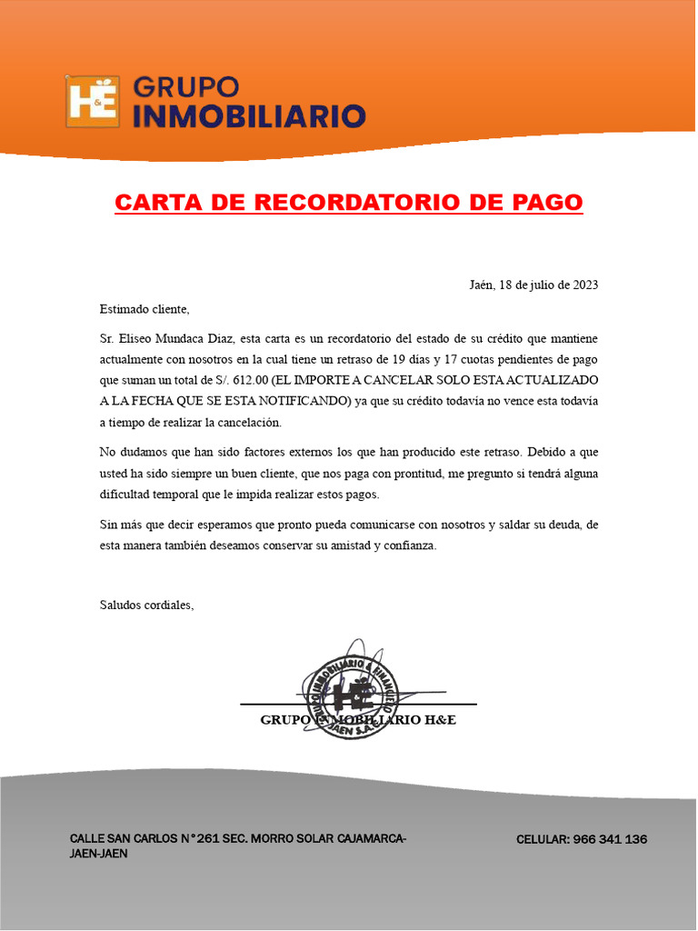 Carta de Recordatorio | PDF
