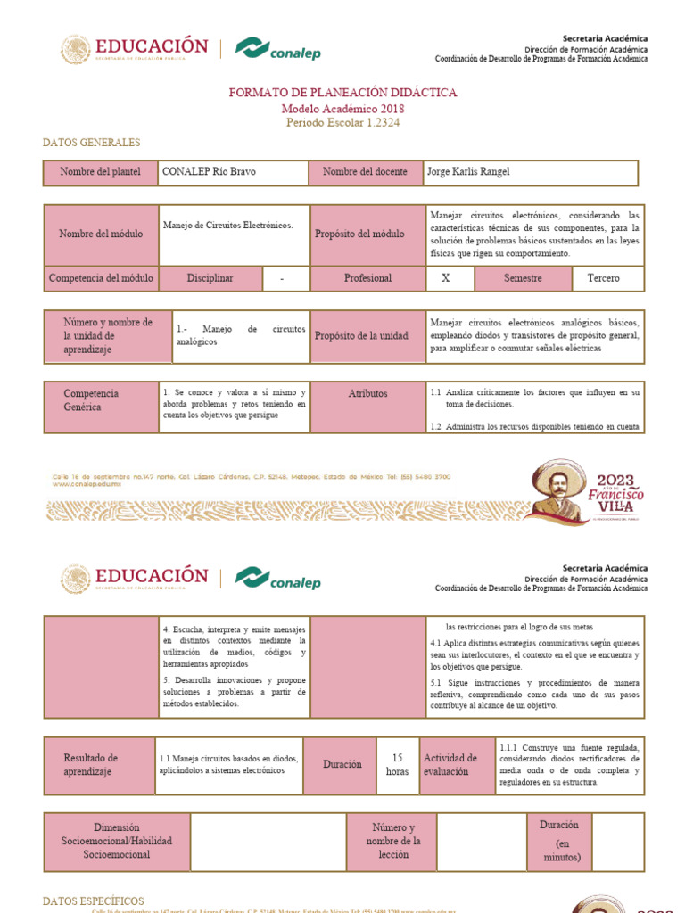 Formato de Planeación Didáctica CONALEP | PDF | Evaluación | Enseñando