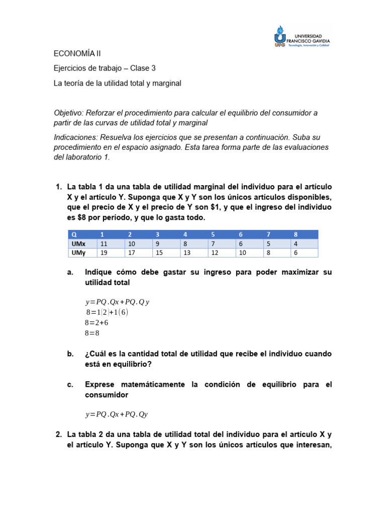 Ejercicios de Utilidad Total y Marginal | PDF | Utilidad | Precios