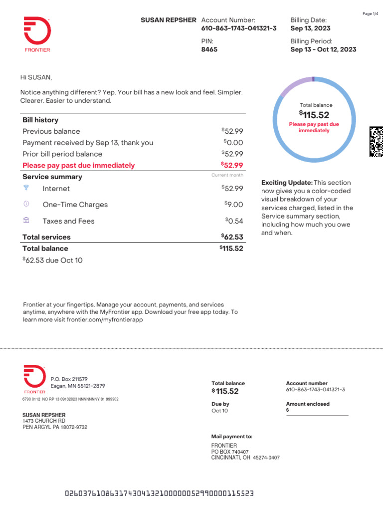 Frontier Internet Bill Summary | PDF | Fee | Internet
