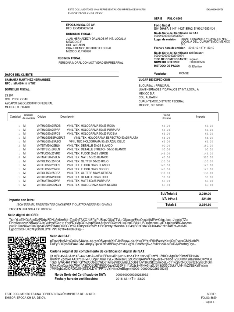 Ejemplo de Factura de Ropa CFDI | PDF
