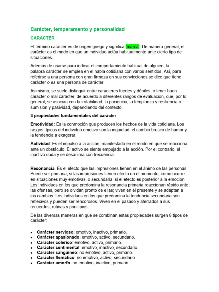 Carácter, Temperamento y Personalidad | PDF | Temperamento | Ciencia ...