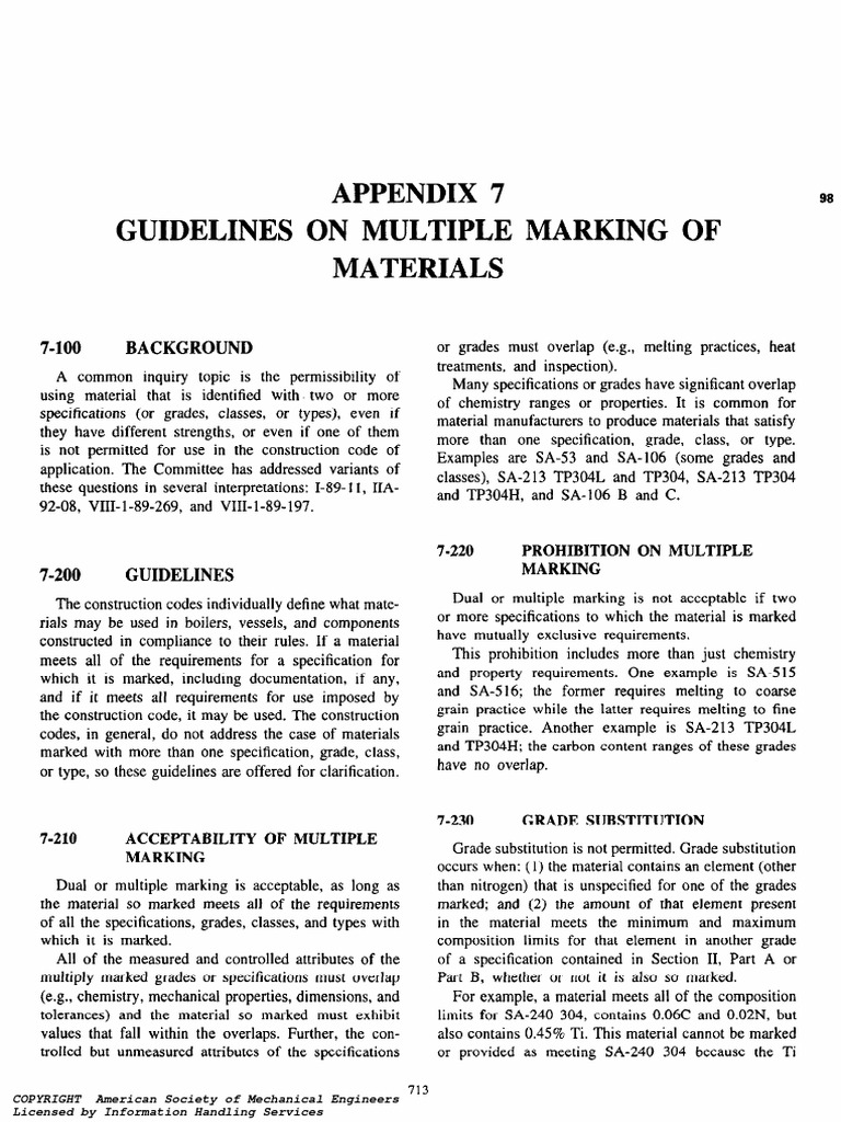 ASME Secc II D Appendix 7 Guidelines On Multiple Marking of | PDF ...