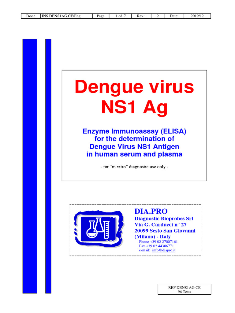 Dens1ag - Ce Dengue Virus NS1 Ag Inserto | PDF | Elisa | Sensitivity And Specificity