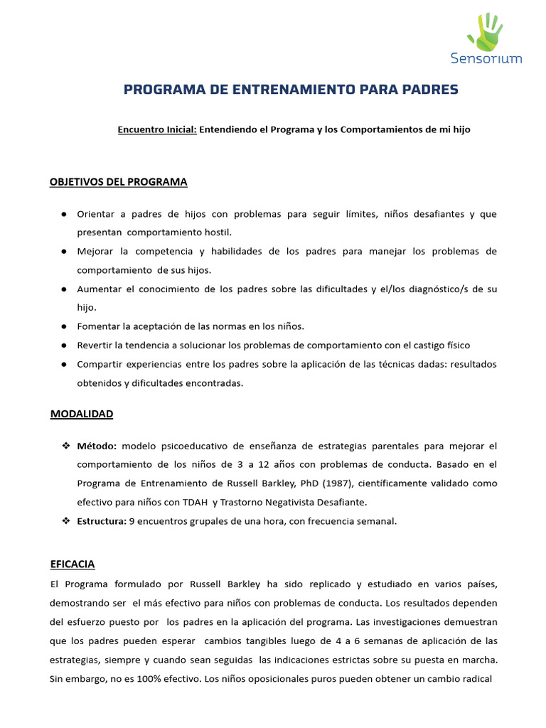 Programa de Entrenamiento para Padres - Barkley | PDF | Comportamiento ...
