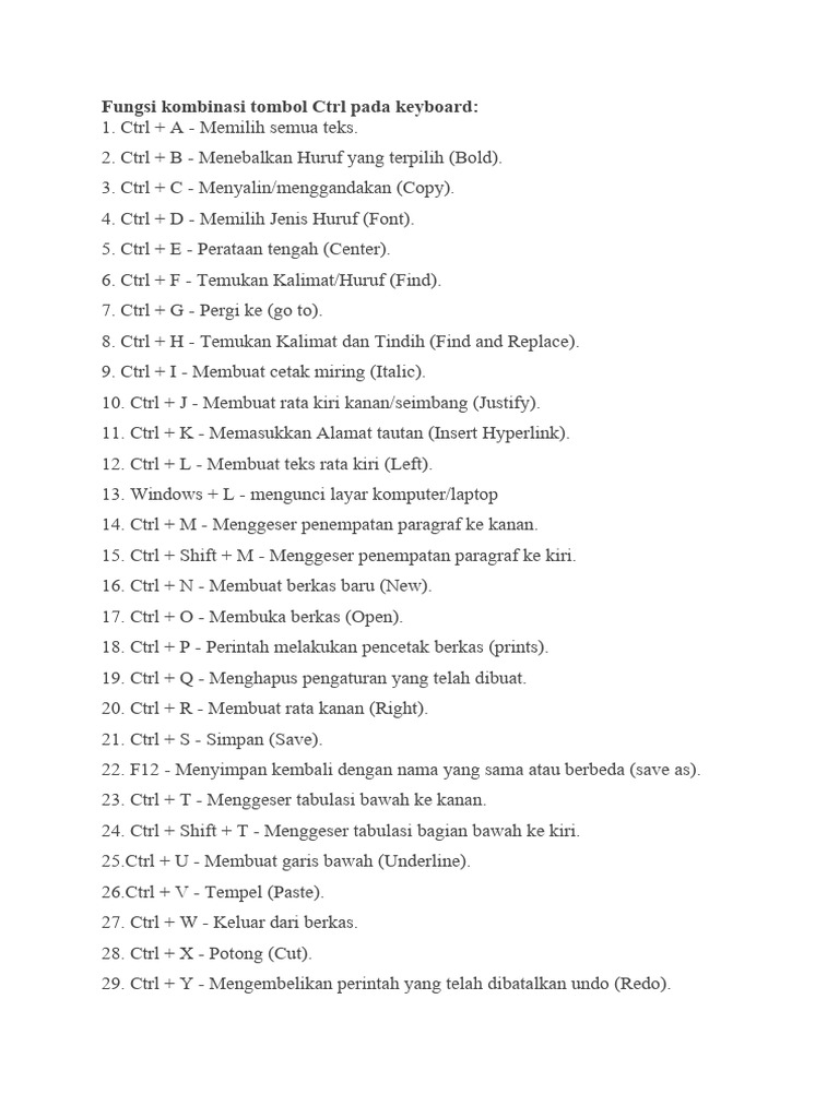 Fungsi Kombinasi Tombol CTRL Pada Keyboard | PDF
