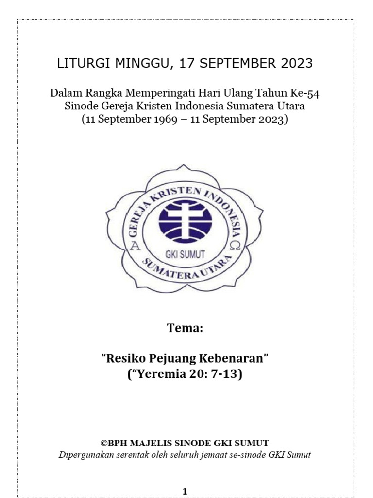 17 September 2023. HUT GKI SUMUT 64 | PDF