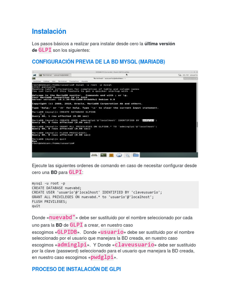 Paso A Paso Instalacion GLPI | PDF | Mi sql | Usuario (informática)