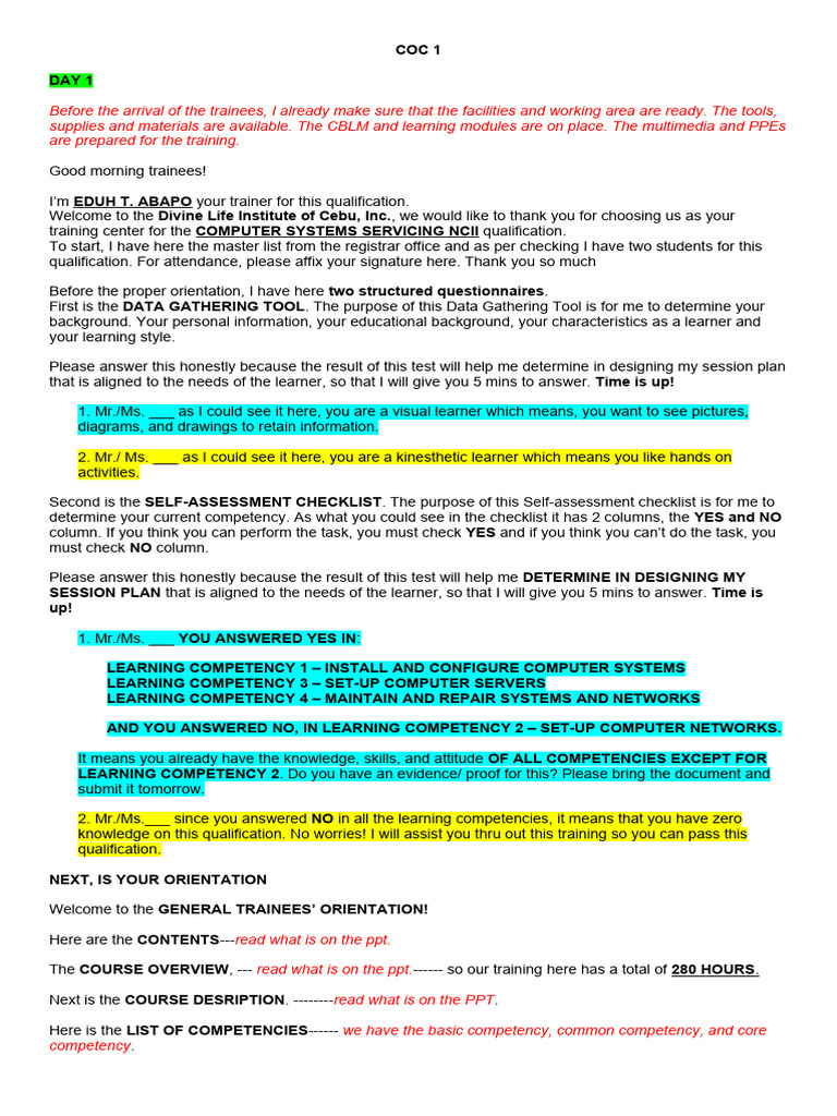 Coc1 Script | Download Free PDF | Learning | Installation (Computer Programs)