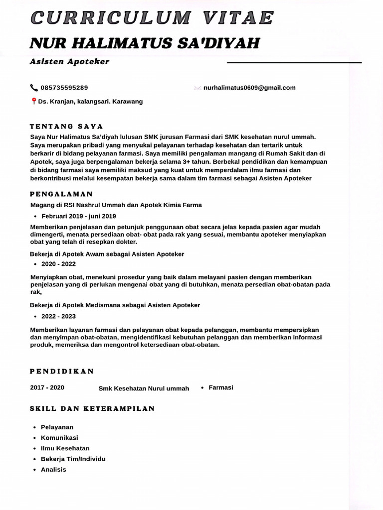 CV - Nur Halimatus Sa'Diyah | PDF