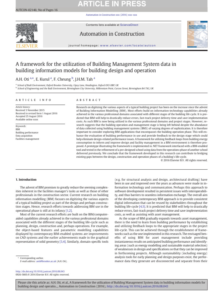 Oti 2016 | PDF | Building Information Modeling | Life Cycle Assessment