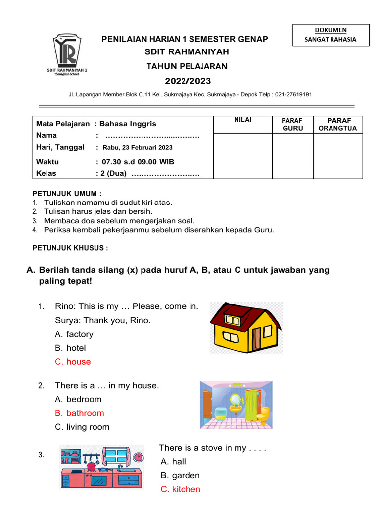 PH 1 B.Inggris SEM 2 (Kelas 2) | PDF