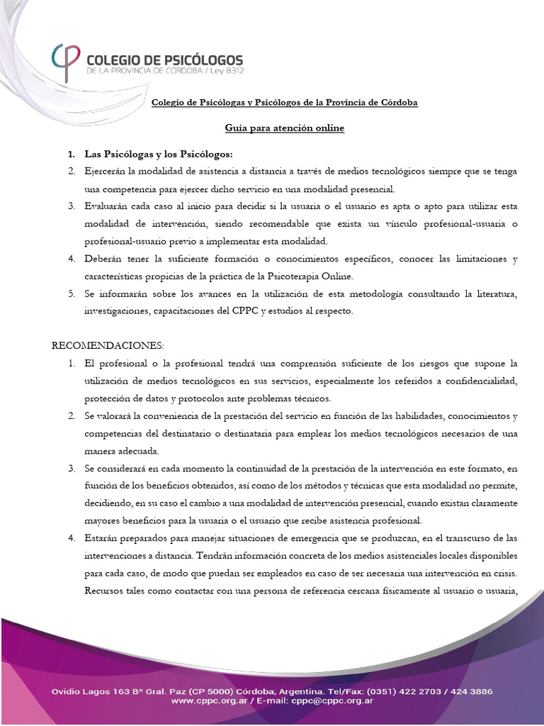 Recomendaciones Y Guía Cppc Atención Online Pdf Psicólogo