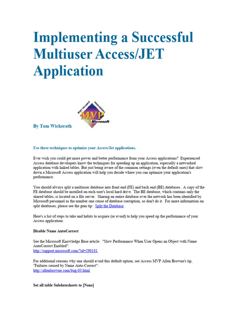 Implementing A Successful Multiuser Access | PDF | Microsoft Access ...