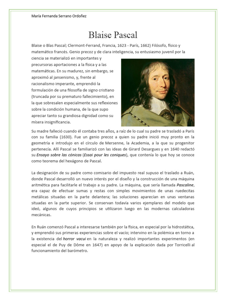 Biografía de Blaise Pascal | PDF | Ciencias sociales | Libros para ...