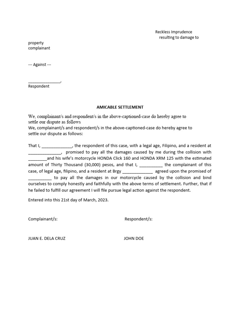 Amicable Settlement | PDF