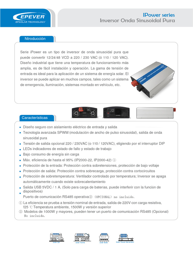 Especificacion-IPower | PDF | Inversor de energia | voltaje