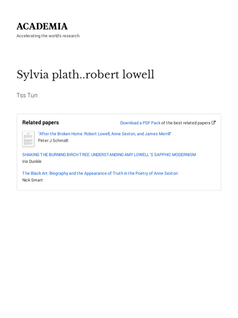 Sylvia - Plath..robert - Lowell With Cover Page v2 | PDF