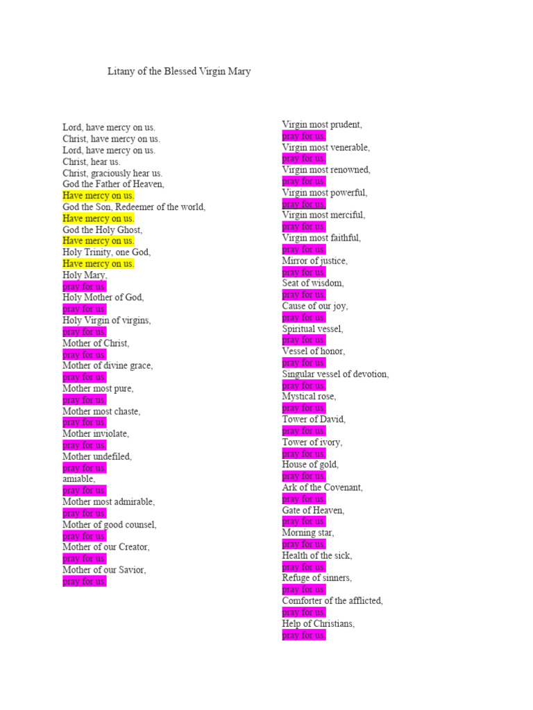 Litany of The Blessed Virgin Mary | PDF | Abrahamic Religions | Theology