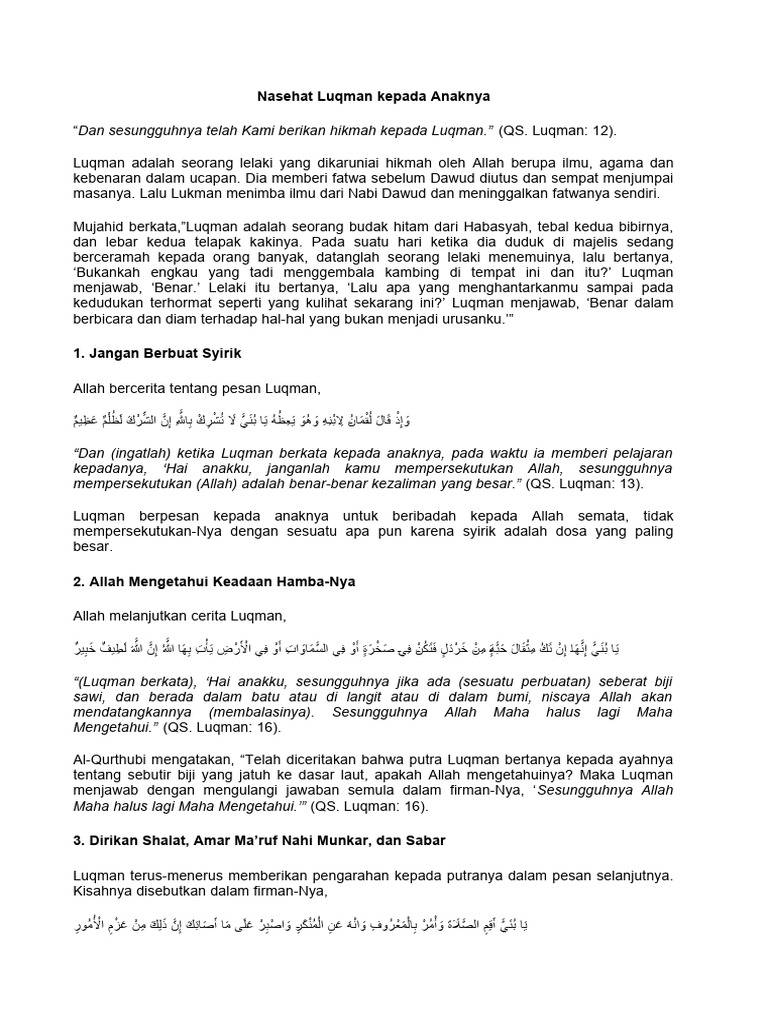 Nasihat Luqman untuk Anak-anaknya | PDF | Agama & Spiritualitas